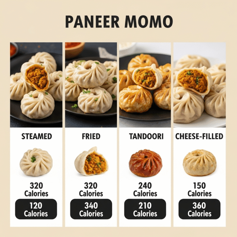 Calories in 1 Plate Paneer Momos - Hungry Q Frozen Foods