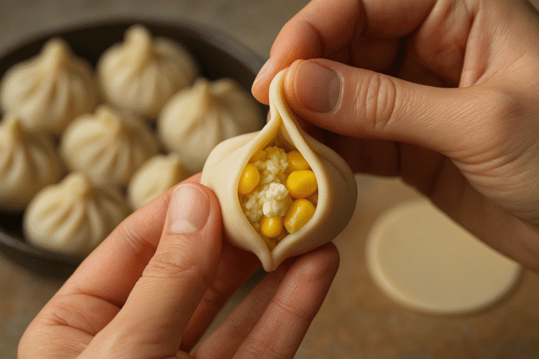 Cheese Corn Momos Recipe - Hungry Q Frozen Foods